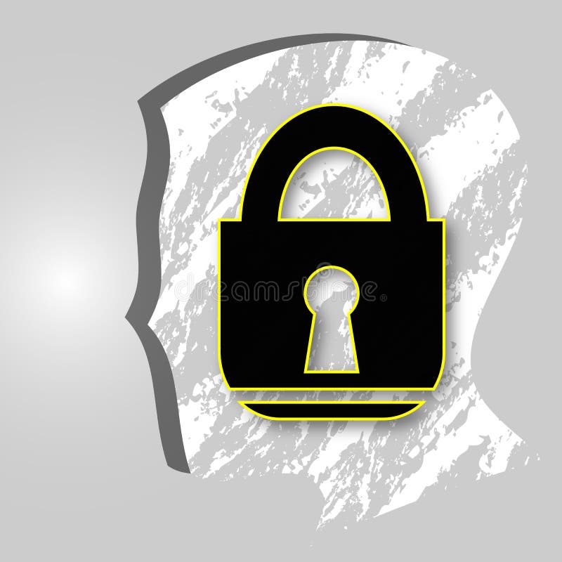 Head with a lock icon stock illustration. Illustration of system - 62673908