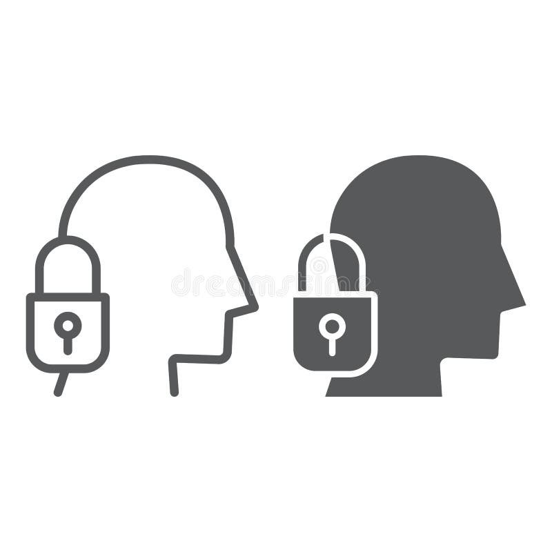 Head Lock Thin Line Icon, Protection and Person, Padlock and Head Sign ...