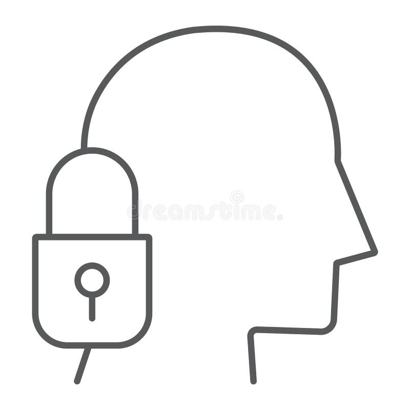 Head Lock Thin Line Icon, Protection and Person, Padlock and Head Sign ...