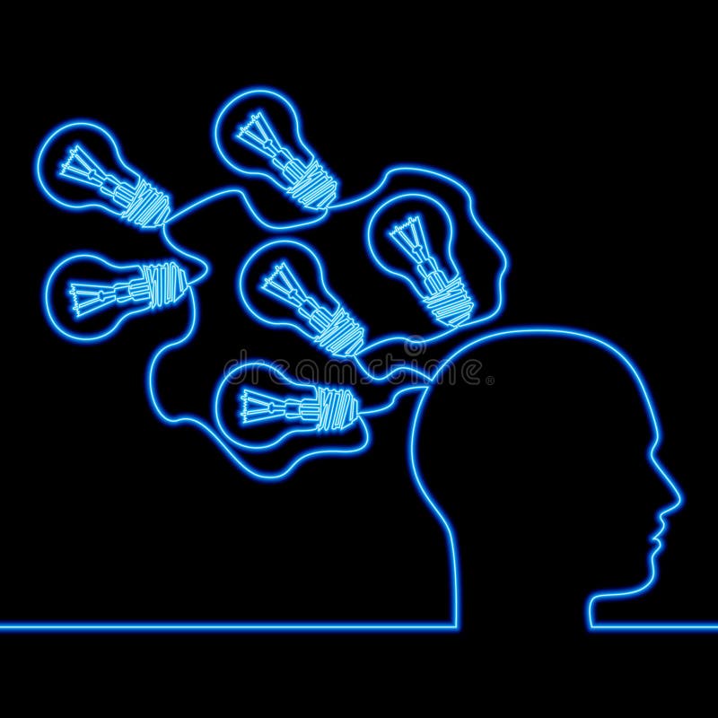 Head with Lots of Ideas Multiple Light Bulb Innovation, Creativity Icon ...