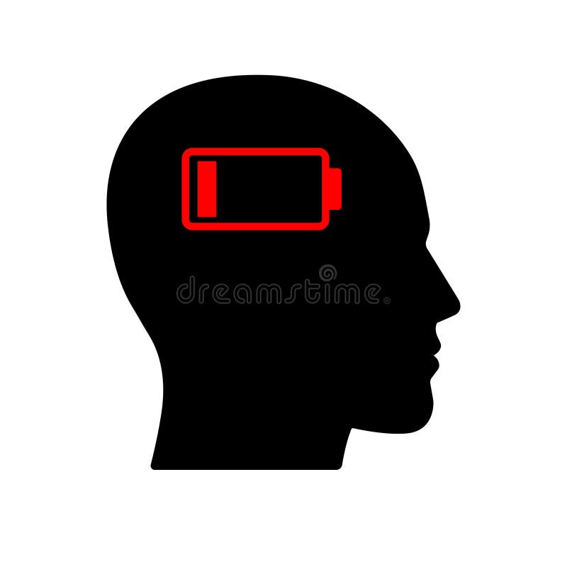 Head with Low Charge Battery Icon in Flat Style. Vector. Stock ...