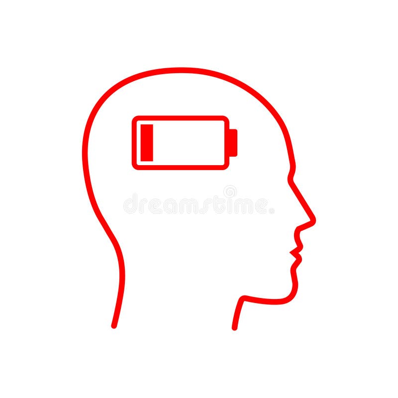 Head with Low Charge Battery Icon in Linear Style. Vector. Stock Vector ...