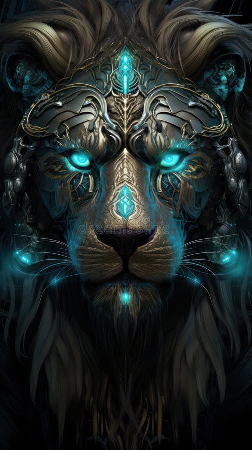 Head of a Magical Lion on a Dark Background. Stock Illustration ...