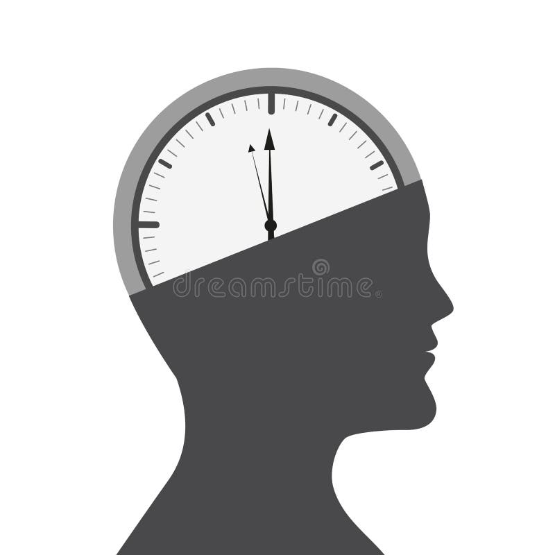 Head of a Man with Clock in the Brain Stock Vector - Illustration of ...