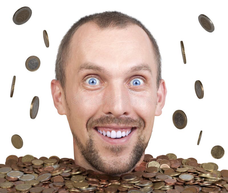 Head of Man in a Heap of Euro Coins Stock Photo - Image of headway ...
