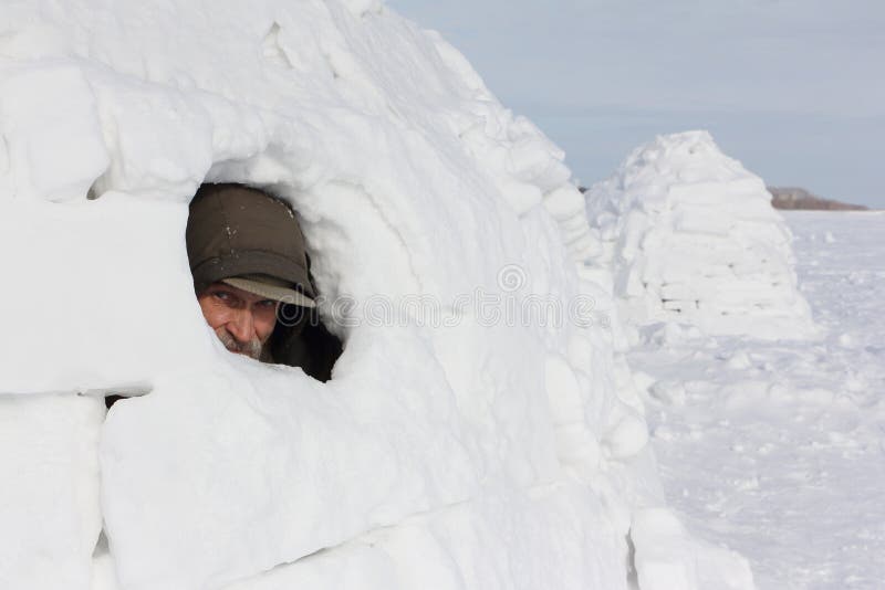 Head of a Man Sitting in an Igloo in Winter Stock Image - Image of male ...