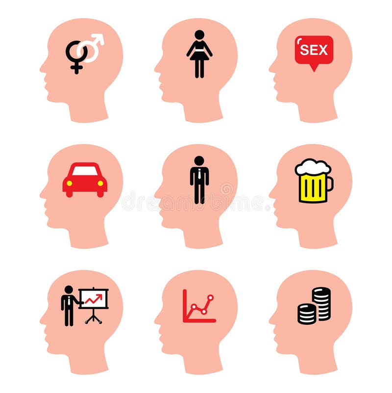 Head, Man Thoughts Icons Set Stock Illustration - Illustration of ...