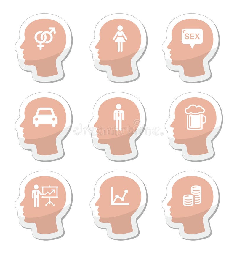 Head, Man Thoughts Icons Set Stock Illustration - Illustration of ...