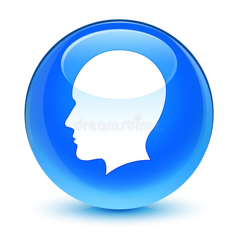 Head Men Face Icon Glassy Cyan Blue Round Button Stock Illustration ...