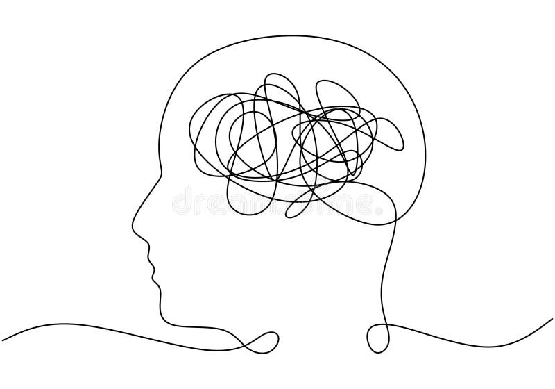 Head with Messy Thoughts Symbol Continuous Line Drawing. Mental and ...