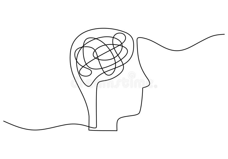 Head with Messy Thoughts Symbol Continuous Line Drawing. Mental and ...