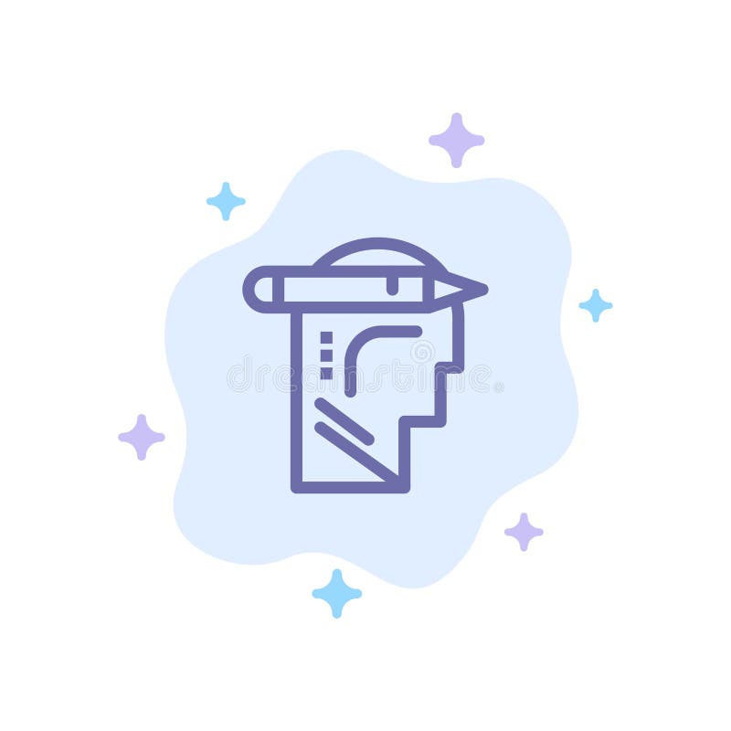 Head, Mind, Thinking, Write Blue Icon on Abstract Cloud Background ...