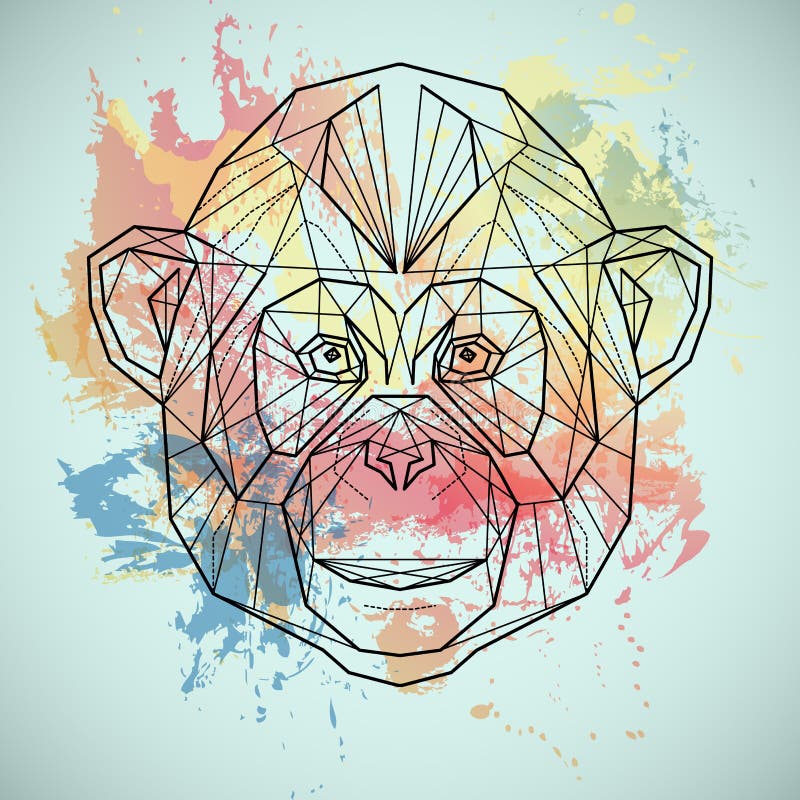 Head of Monkey in Linear Graphic Design on Colorful Spots Stock Vector ...