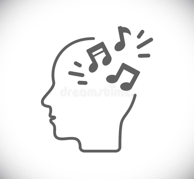 Head with music notes icon stock vector. Illustration of melody - 200684778
