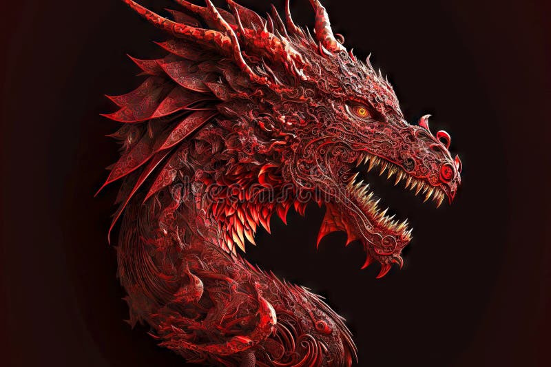 Head of Mystical Evil Red Dragons with Fanged Mouth Stock Illustration ...