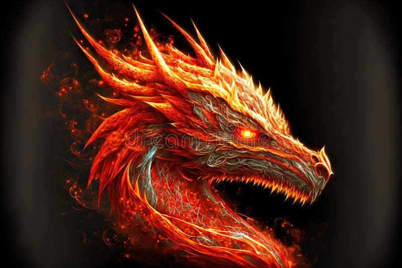 Head of Mystical Orient Red Dragons with Flying Sparks Stock ...
