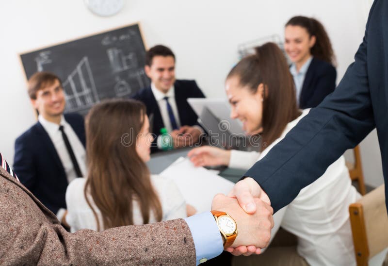 The Head of Office Greeting Businessmen Stock Photo - Image of ...