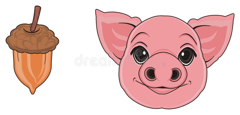Head og pig with an acorn stock illustration. Illustration of nature ...
