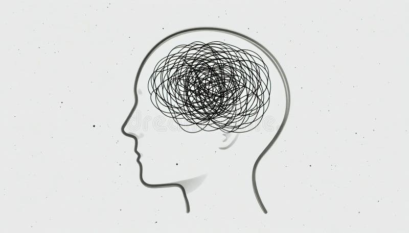 Illustration of a Head Outline with Tangled Lines Inside Representing ...