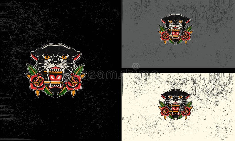 Head Panther and Red Rose Vector Mascot Flat Design Stock Illustration ...