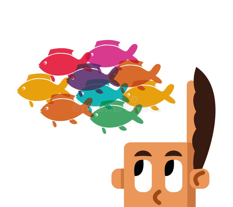 Head Person Open Mind with Fish Stock Illustration - Illustration of ...