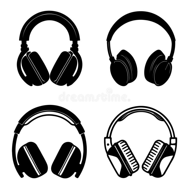 Head Phone Silhouette 4 Set Stock Vector - Illustration of brand, organ ...