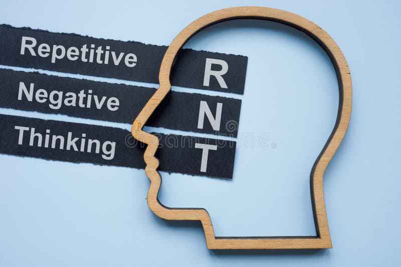Head and the Phrase Repetitive Negative Thinking RNT. Stock Image ...