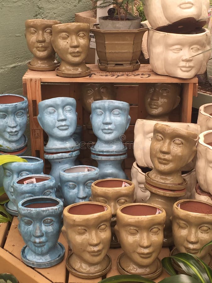 Head planters stock image. Image of pots, ceramic, face - 89102001