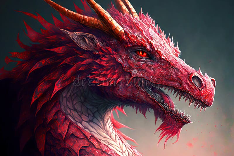 Head of Powerful Evil Red Dragons with Horns and Fangs Stock ...