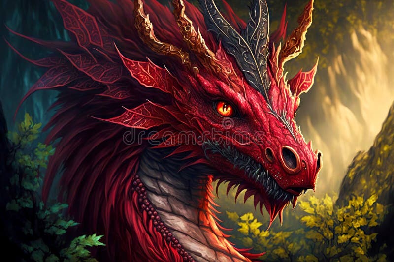 Head of Powerful Evil Red Dragons with Horns and Fangs Stock ...