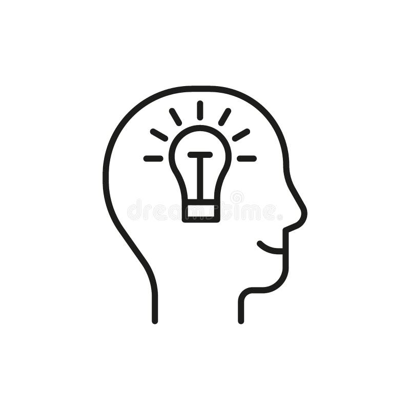 Head Profile with Think Idea Mind, Line Icon. Face with Lightbulb ...