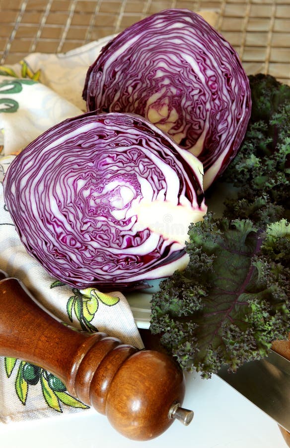 A Head of Purple Cabbage Cut in Half Stock Photo - Image of color ...