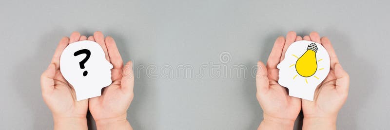 Head with a Question Mark Asking for Solutions, Man with the Lightbulb ...