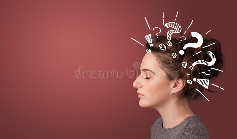 Head with question signs stock photo. Image of beautiful - 145607184