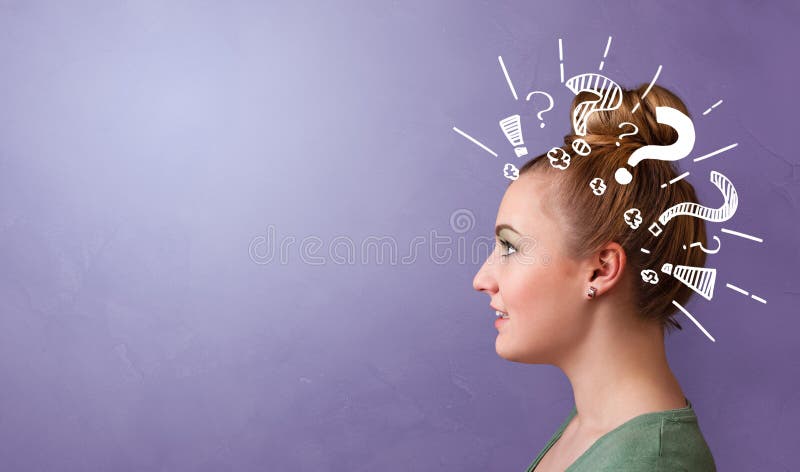 Head with question signs stock photo. Image of loaded - 154117658