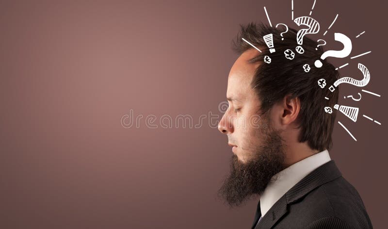 Head with question signs stock photo. Image of graphic - 162724326