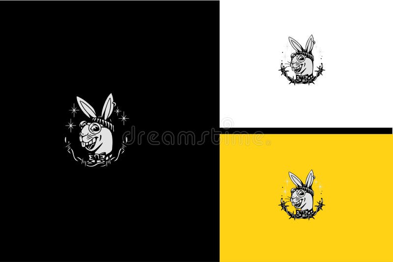 Head Rabbit Vector Black and White Stock Vector - Illustration of happy ...