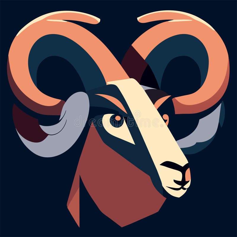 Head of a Ram with Horns. Vector Illustration in Flat Style Stock ...