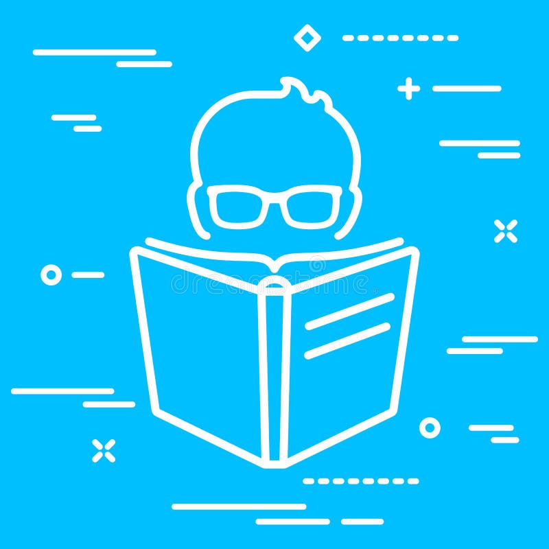 Head of Reader with Glasses Behind a Big Linear Book Icon Over B Stock ...