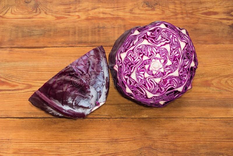 Head of Red Cabbage Cut in Half on Old Table Stock Image - Image of ...