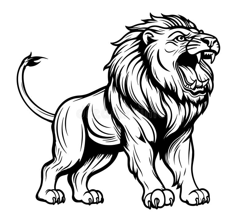 Standing Roaring Lion. Hand Drawn Illustration Converted To Vector ...