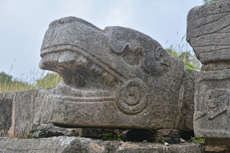 Snake Mayan Sculpture in Chichen Itza, Mexico Stock Image - Image of ...