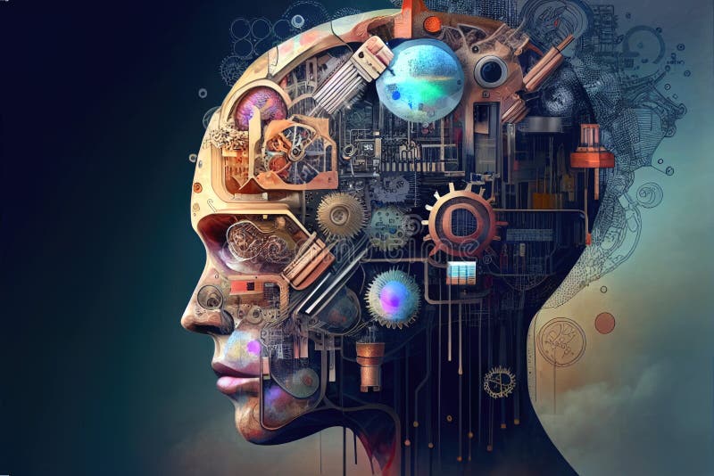 Head with a Schematic Pattern of Gears and Other Elements Stock ...