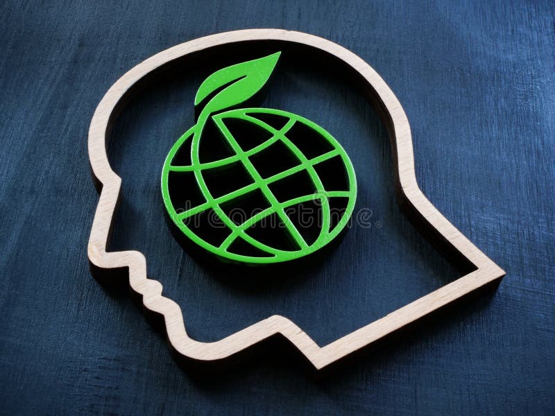 Head Shape and Green Globe Inside As Symbol Sustainability. Stock Photo ...
