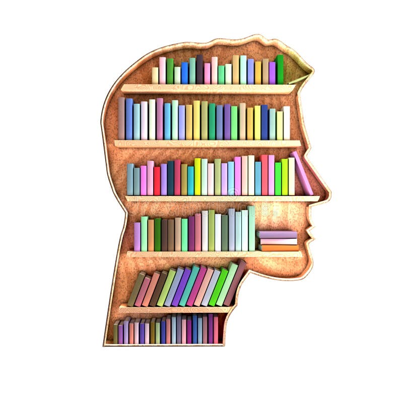 Head Shaped Library Containing Books on Shelves Stock Illustration ...