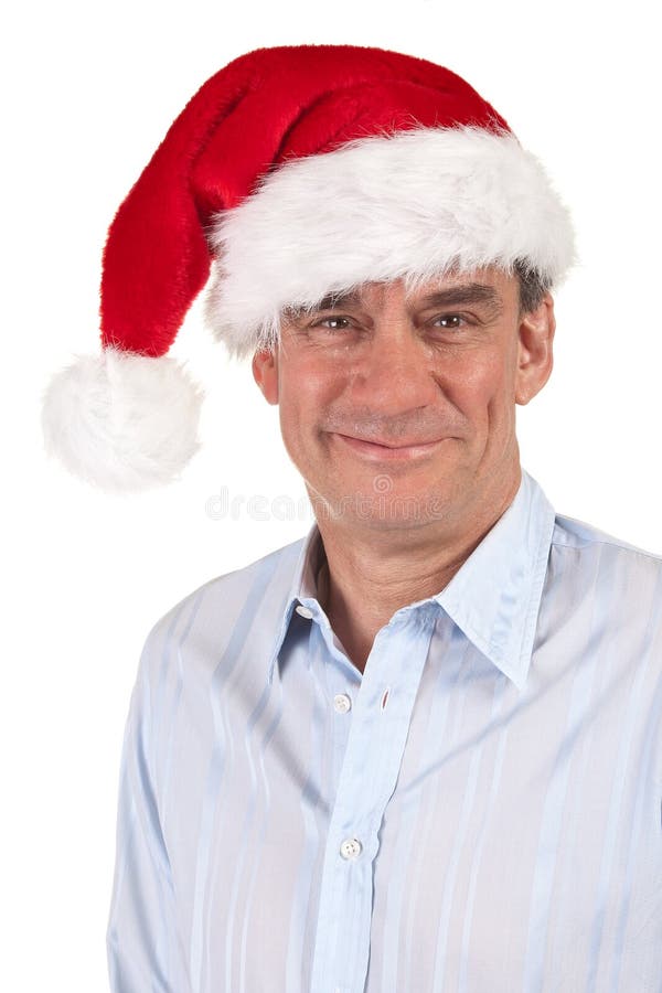 Head Shot of Handsome Smiling Man in Santa Hat Stock Photo - Image of ...
