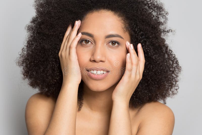 Head Shot Portrait Beautiful African American Girl With Bare Shoulders