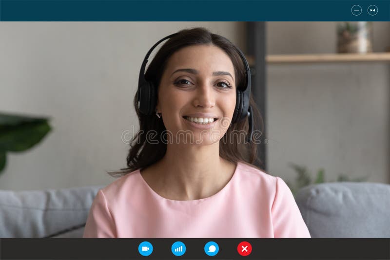 Head Shot Portrait Screen View Smiling Arabic Woman Wearing Headset ... Head Shot Portrait Screen View Smiling Arabic Woman Wearing Headset ...