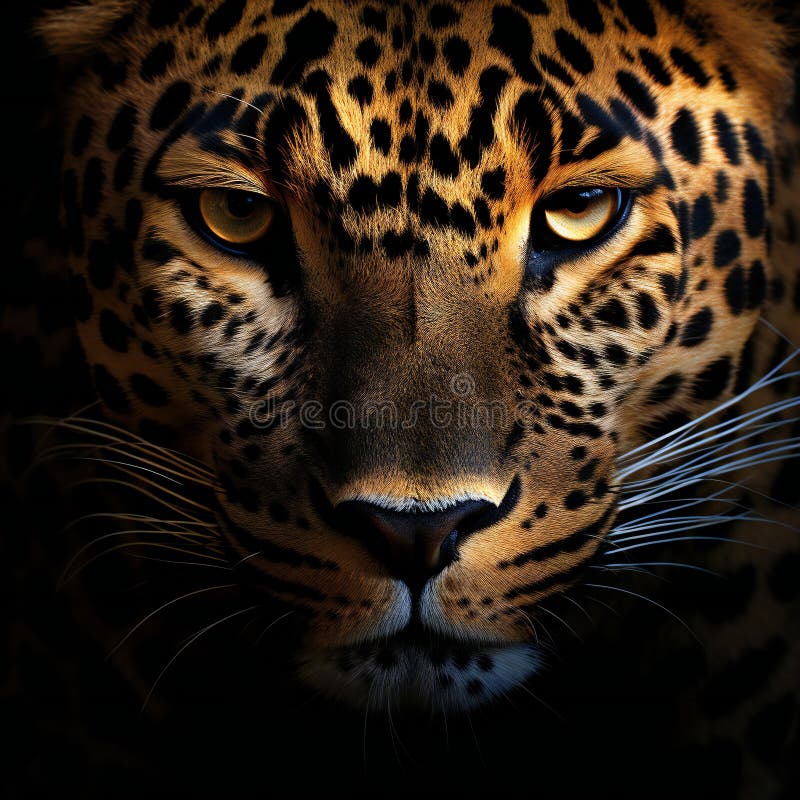 Head Shot, Portrait of a Spotted Leopard Facing at the Camera on Black ...