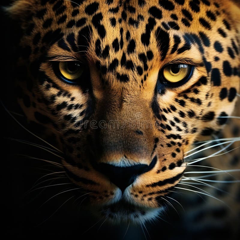Head Shot, Portrait of a Spotted Leopard Facing at the Camera on Black ...